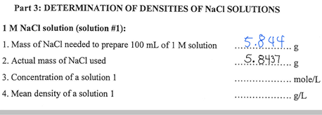 Solved 5.844... Part 3: DETERMINATION OF DENSITIES OF NaCI | Chegg.com