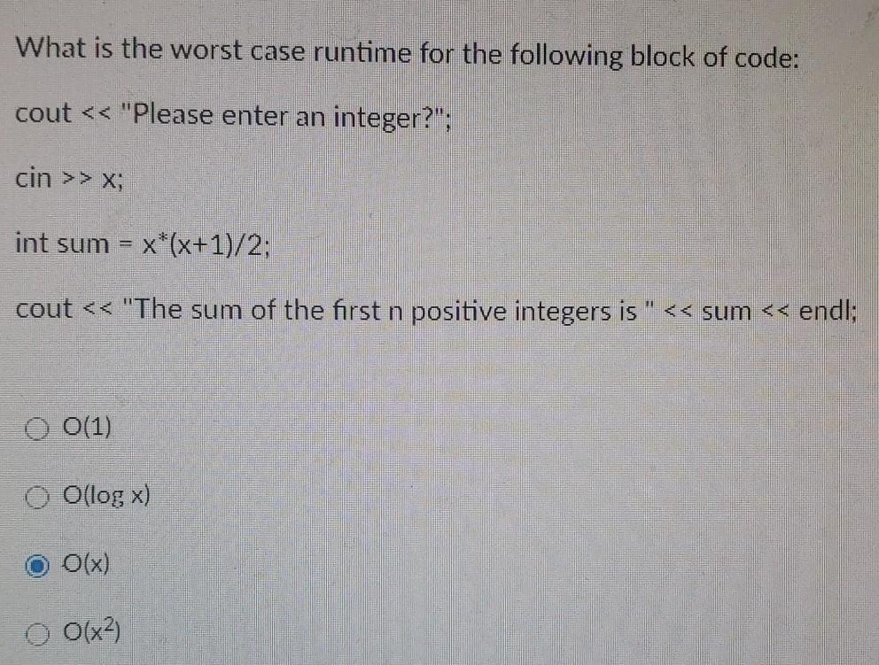 Solved What is the worst case runtime for the following | Chegg.com