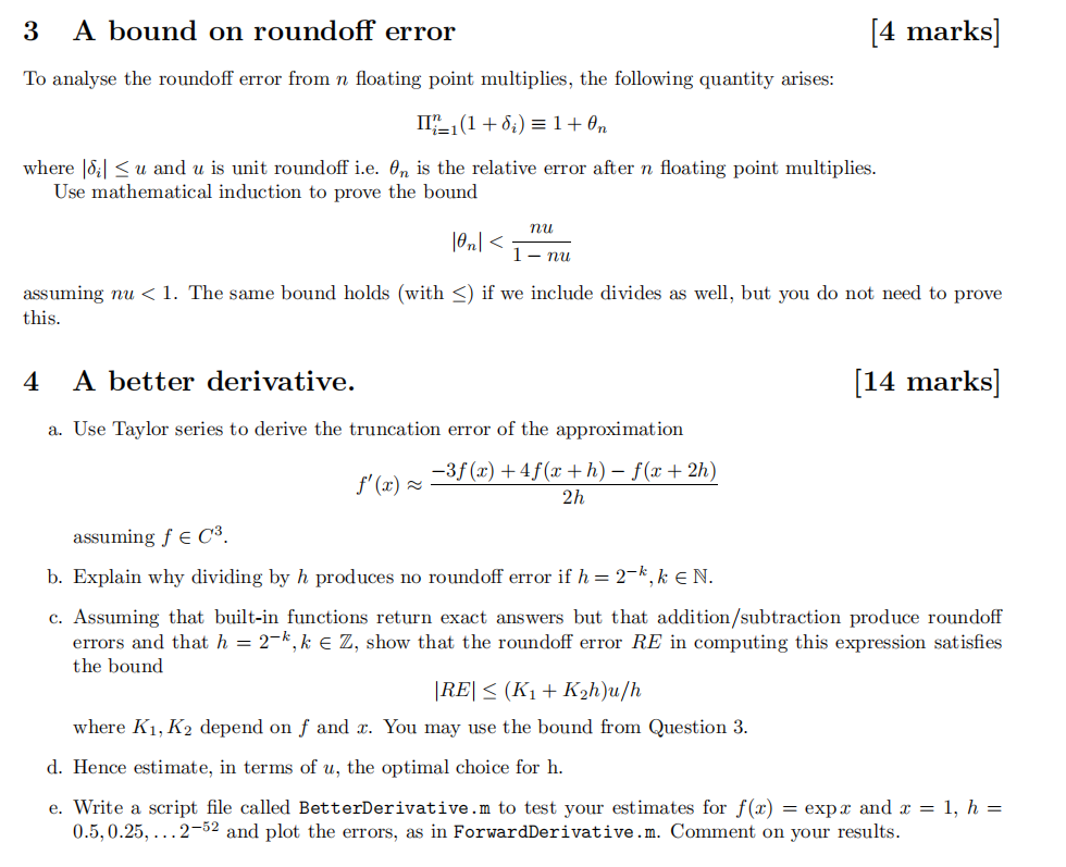 3 A bound on roundoff error [4 marks] To analyse the | Chegg.com