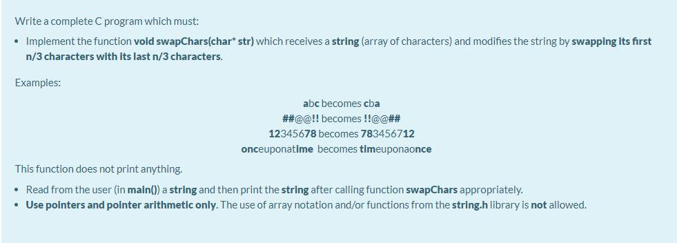 Solved Write a complete C program which must: Implement the | Chegg.com