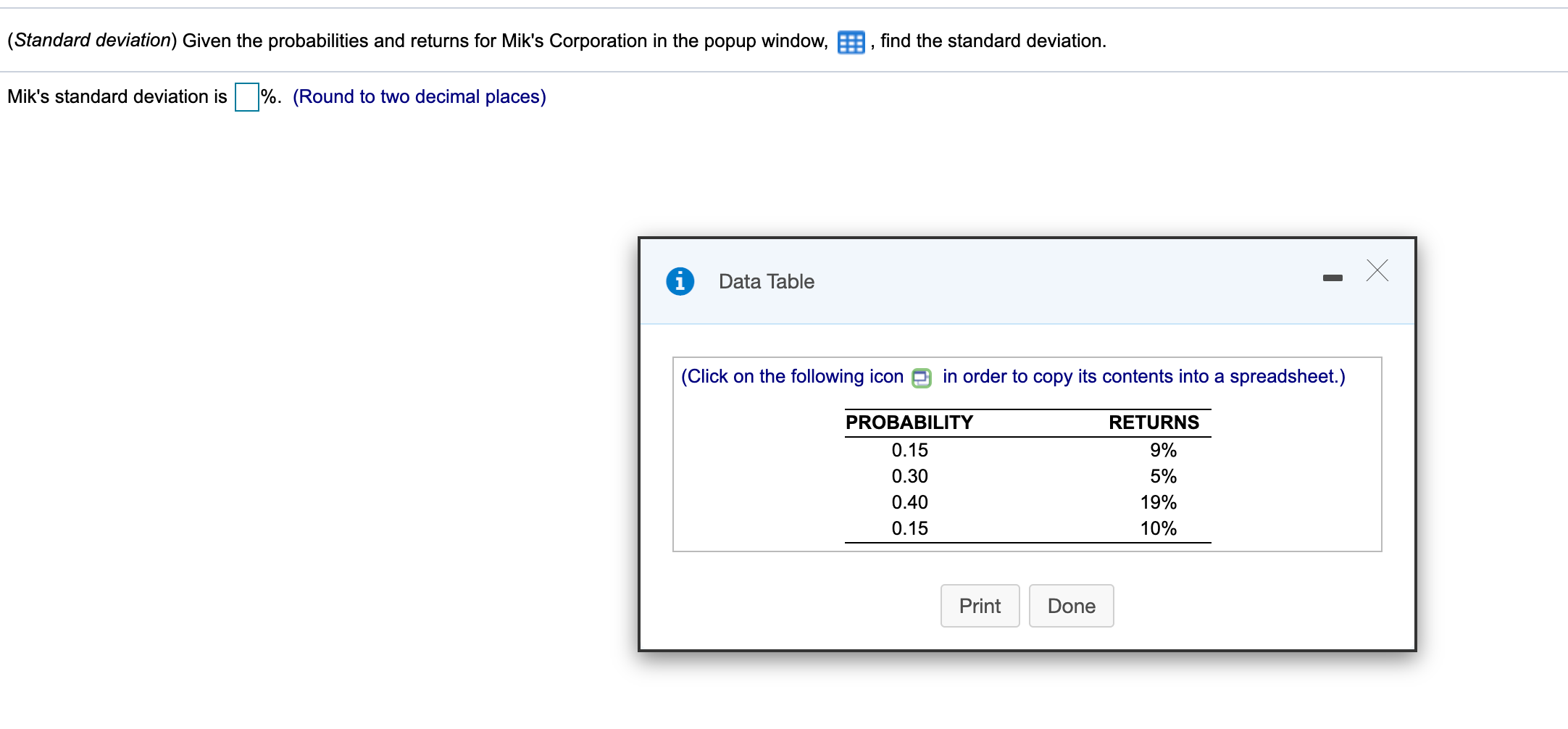 Solved (Standard deviation) Given the probabilities and | Chegg.com