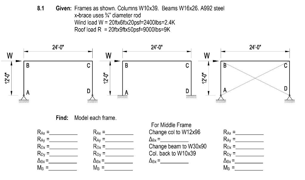 8.1 Given: Frames as shown. Columns W10x39. Beams | Chegg.com