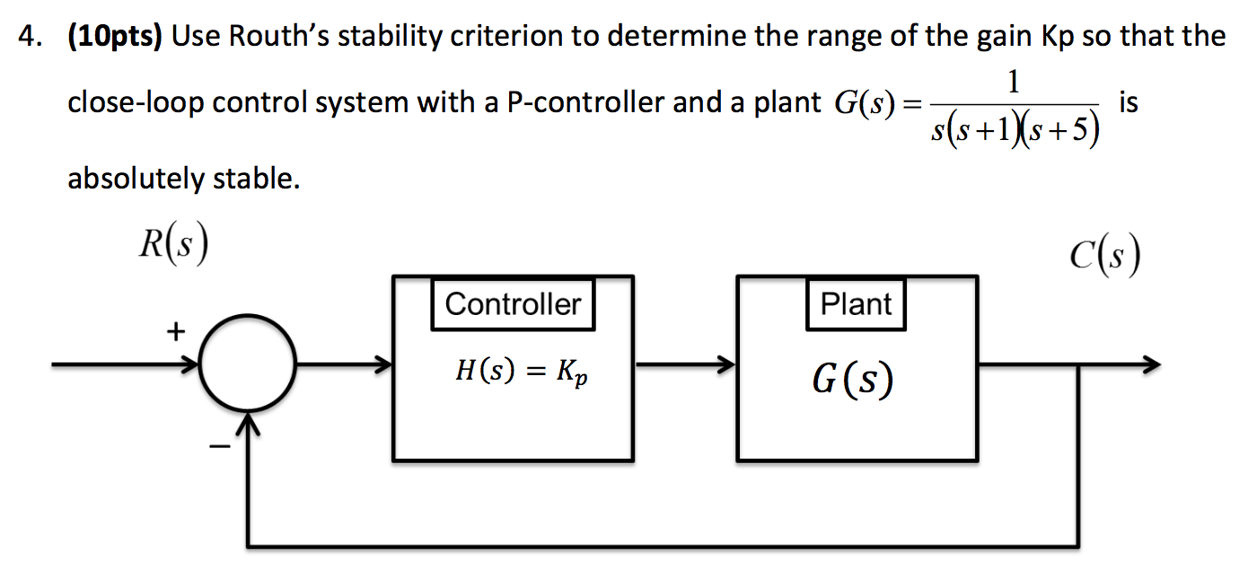 Solved 4. (10pts) Use Routh’s stability criterion | Chegg.com