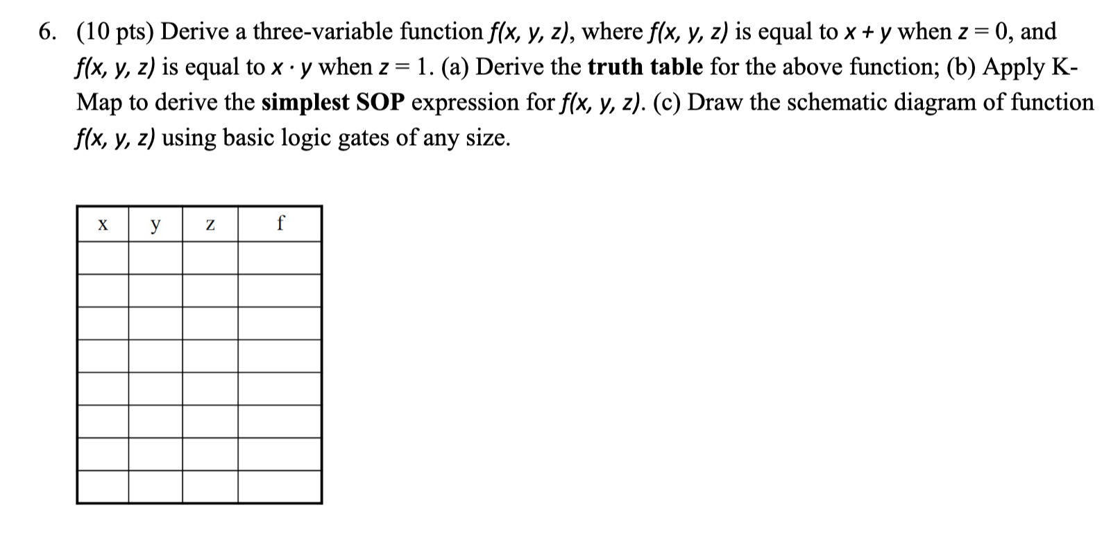 Solved 6 10 Pts Derive A Three Variable Function Fx Y 
