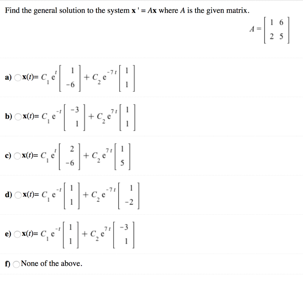 Solved Given the linear differential system x'= Ax with -2 A | Chegg.com