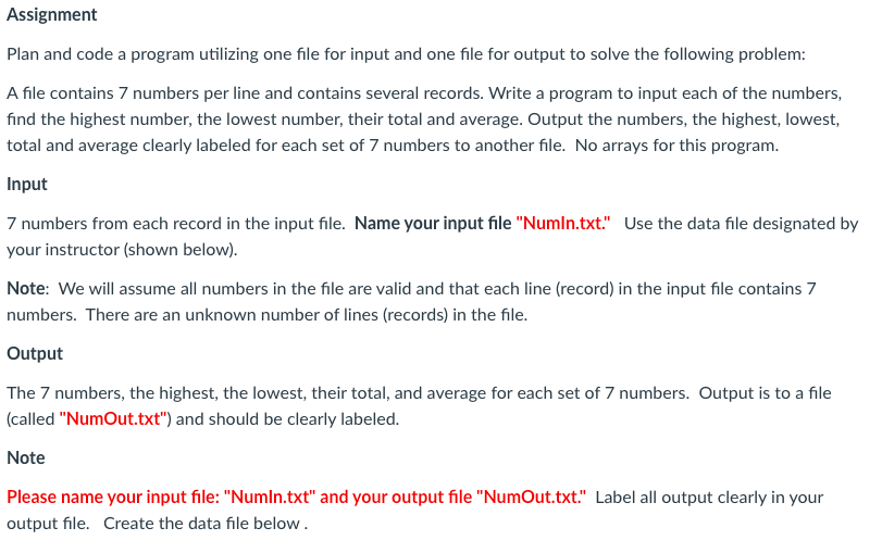 Solved Assignment Plan and code a program utilizing one file | Chegg.com