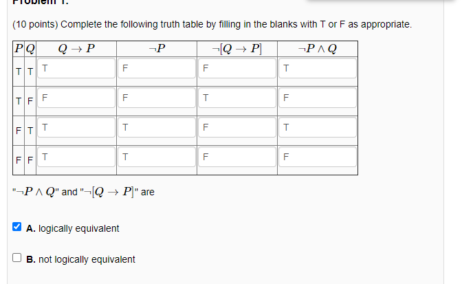 Solved (10 points) Complete the following truth table by | Chegg.com