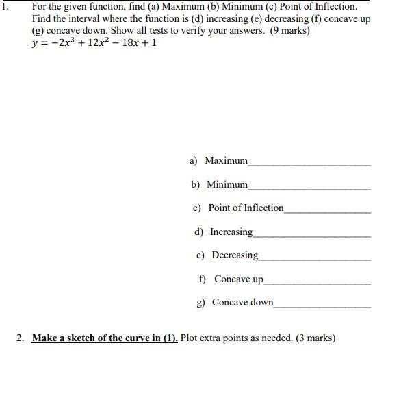 Solved 1. For the given function, find (a) Maximum (b) | Chegg.com