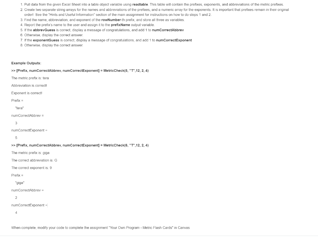 Solved The assignment "Your Own Program - Metric Flash | Chegg.com