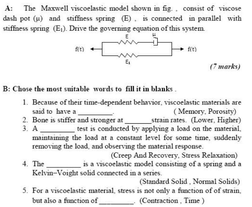 Solved A: The Maxwell viscoelastic model shown in fig. , | Chegg.com