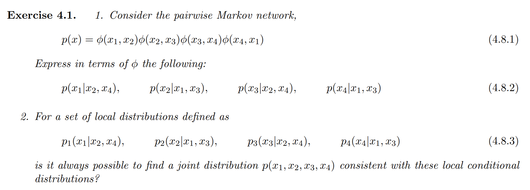 Solved Exercise 4.1. 1. Consider the pairwise Markov | Chegg.com