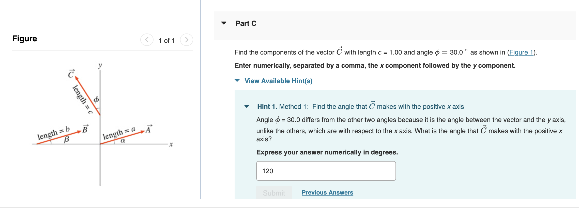Solved Part CFigure1 ﻿of 1Find the components of the vector | Chegg.com
