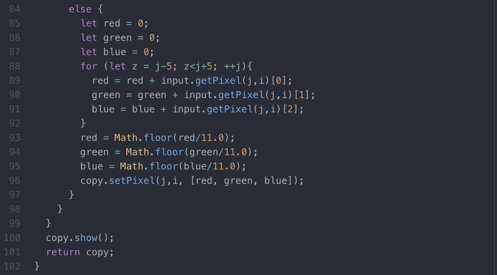 Solved 52 function blur(input) 53 et copyinput.copy) 54 for | Chegg.com