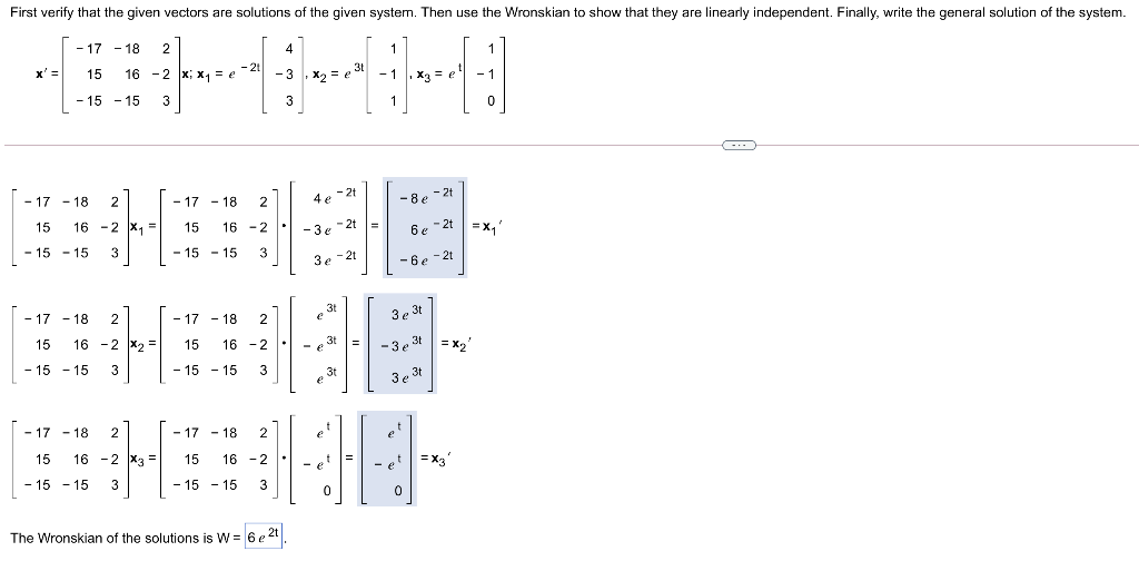 Solved First verify that the given vectors are solutions of | Chegg.com