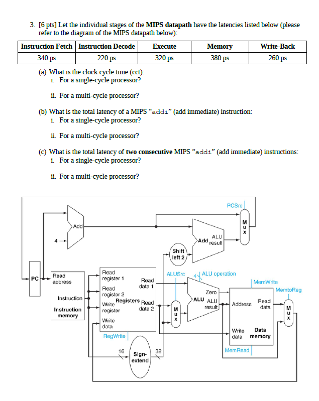 Solved 3. [6 pts] Let the individual stages of the MIPS | Chegg.com