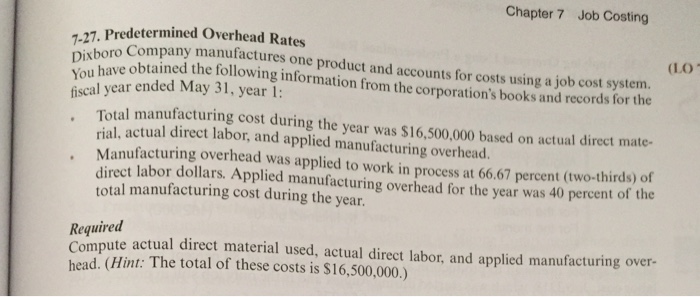 Solved Chapter 7 Job Costing 727. Company Rates Dixboro | Chegg.com Solved Chapter 7 Job Costing 727. Company Rates Dixboro | Chegg.com