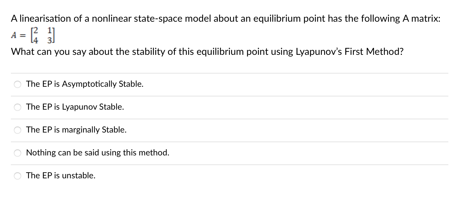 Solved A Linearisation Of A Nonlinear State Space Model