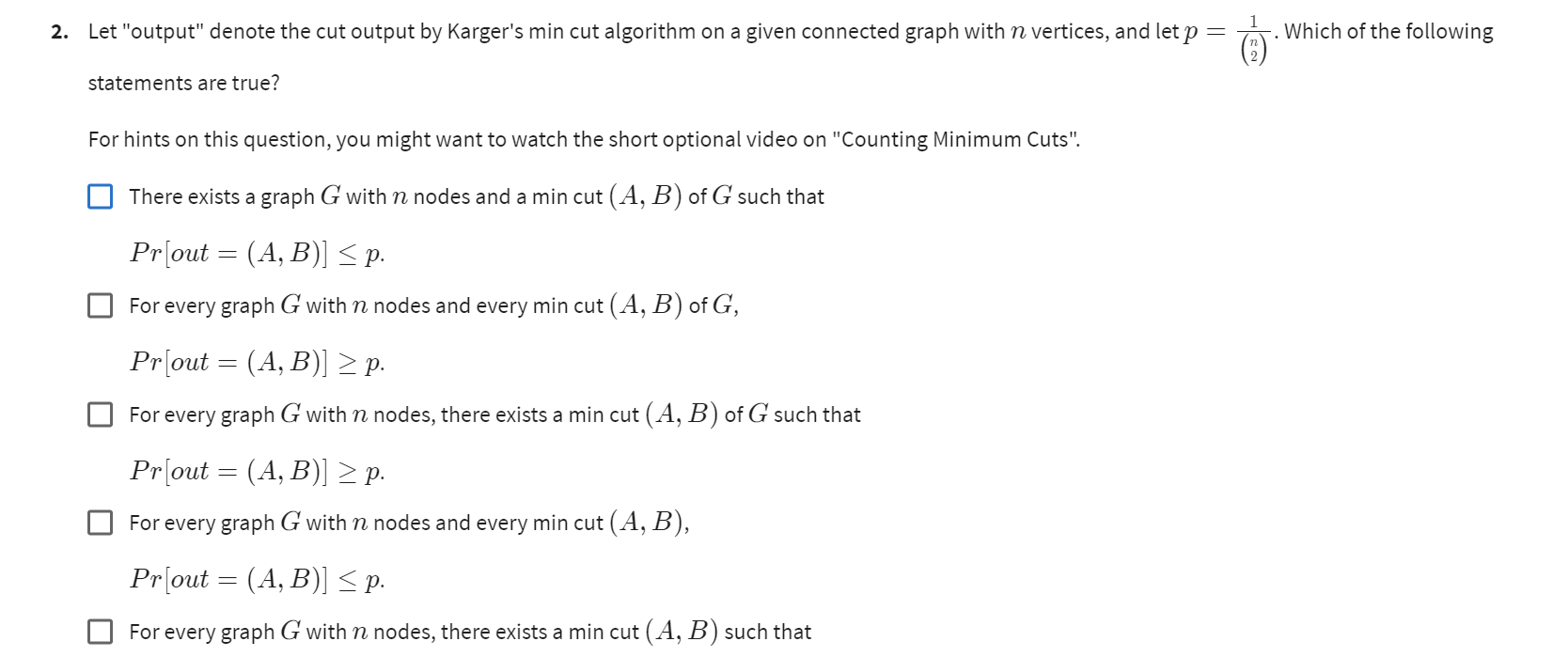 Solved 1. How many different minimum cuts are there in a | Chegg.com