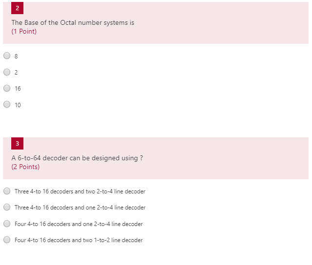 Solved 2 The Base of the Octal number systems is (1 Point) 8 | Chegg.com