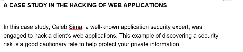 A CASE STUDY IN THE HACKING OF WEB APPLICATIONS In | Chegg.com