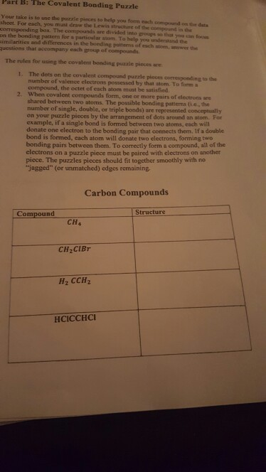 Solved Part B: The Covalent Bonding Puzzle d Your take is to | Chegg.com