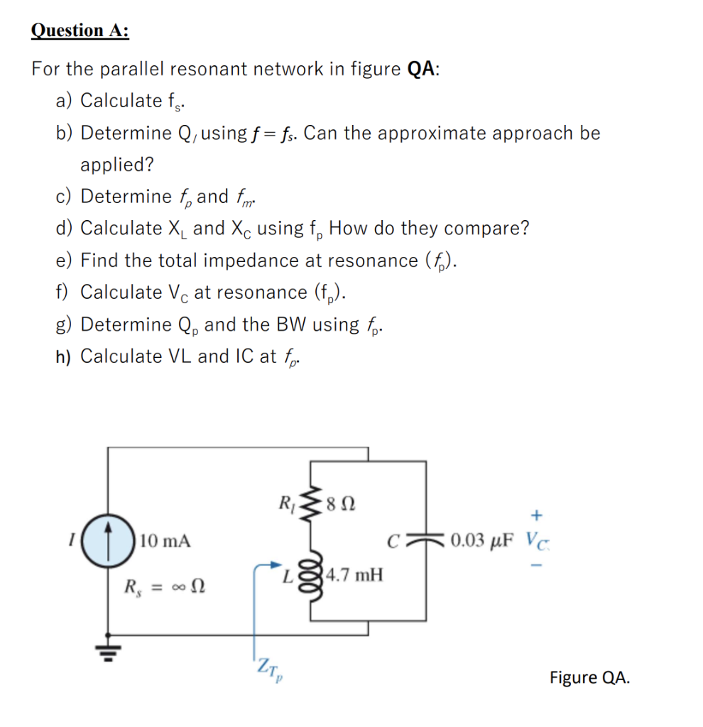 Solved Question A: For the parallel resonant network in | Chegg.com