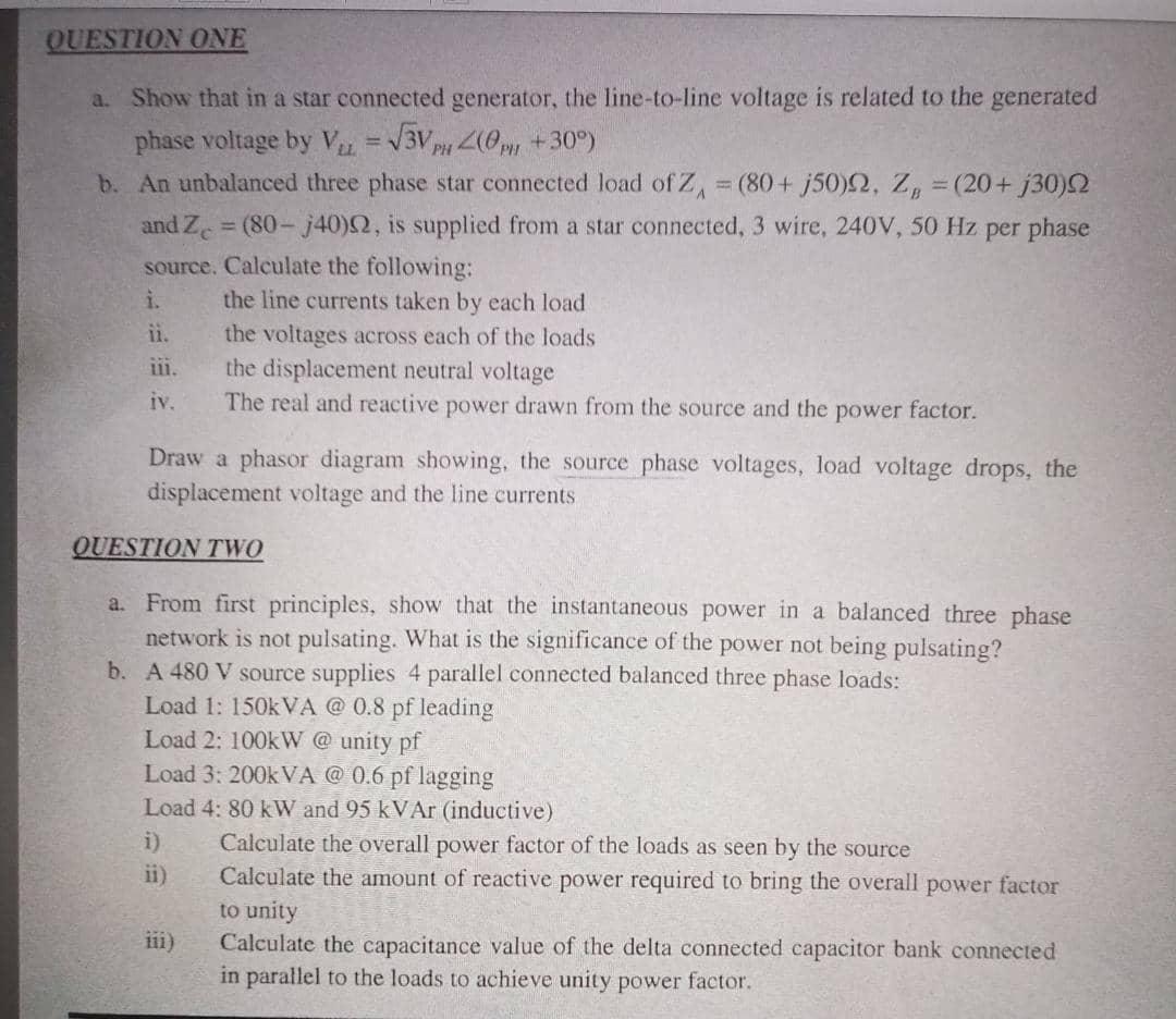 Solved a. Show that in a star connected generator, the | Chegg.com