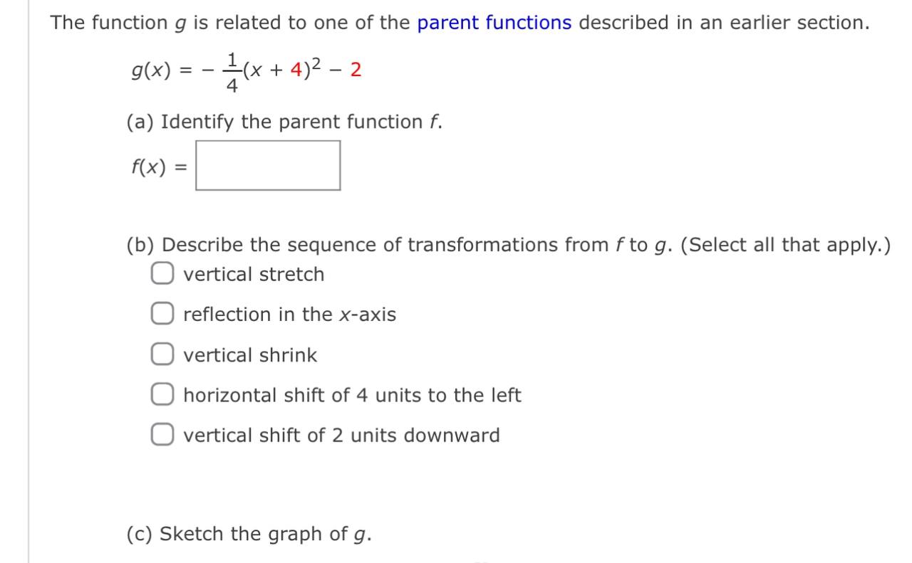 Solved The function g ﻿is related to one of the parent | Chegg.com