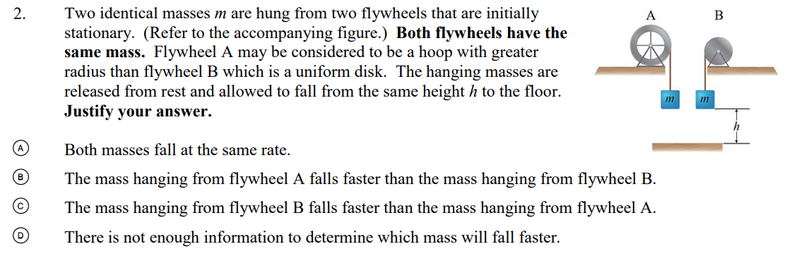Solved 2. Two identical masses m are hung from two flywheels | Chegg.com