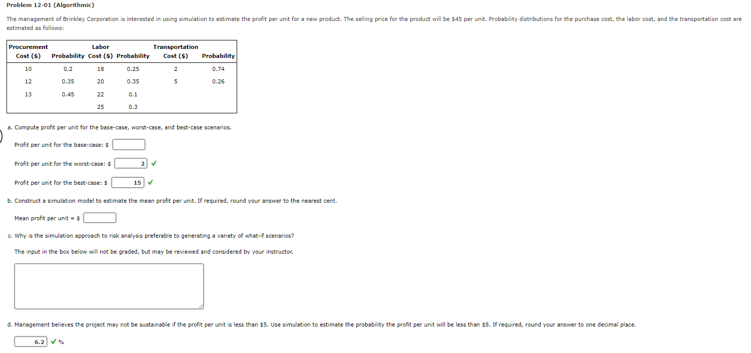 Solved Problem 12-01 (Algorithmic) The management of | Chegg.com