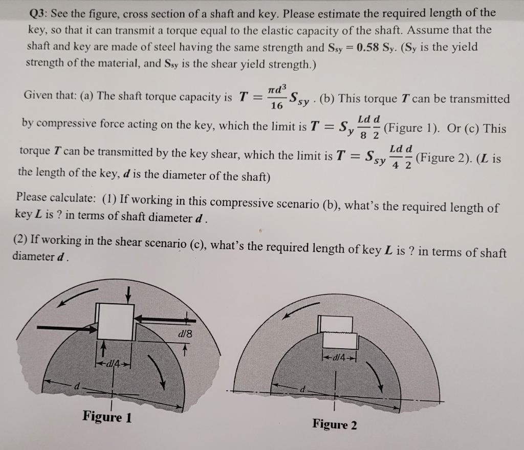 Solved Q3: See the figure, cross section of a shaft and key. | Chegg.com