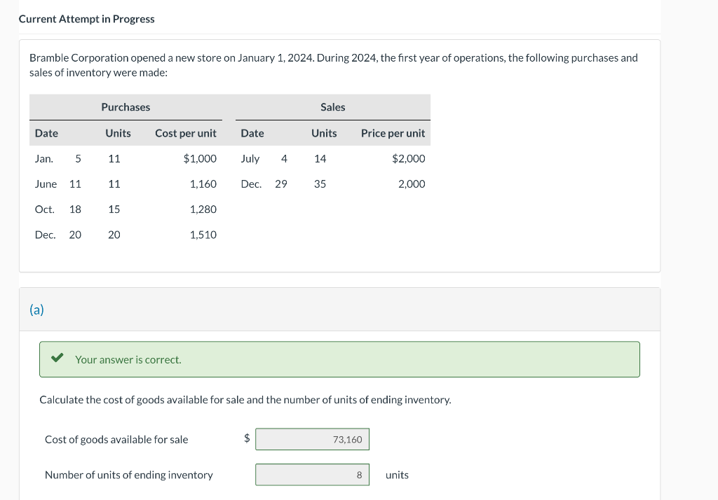 Current Attempt in Progress Bramble Corporation | Chegg.com