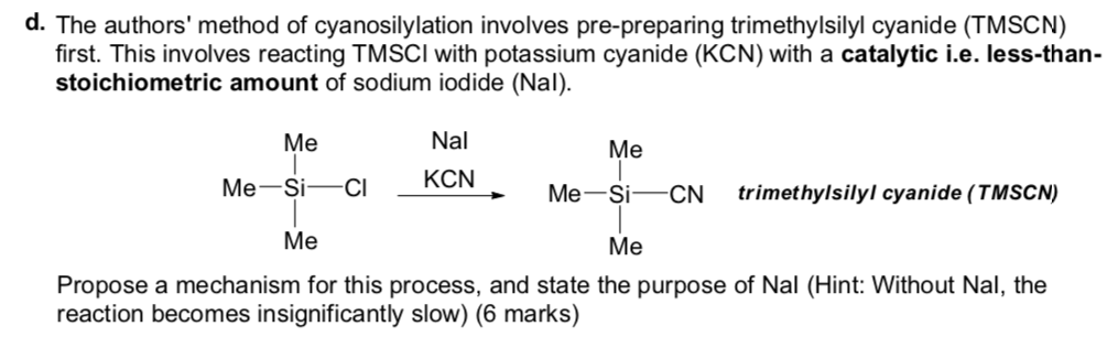 Solved d. The authors' method of cyanosilylation involves | Chegg.com