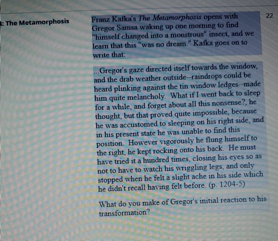 Franz Kafka's The Metamorphosis opens with Gregor | Chegg.com