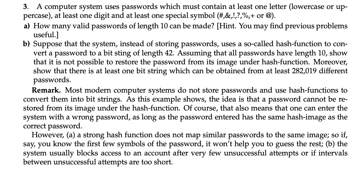 Solved 3. A computer system uses passwords which must | Chegg.com