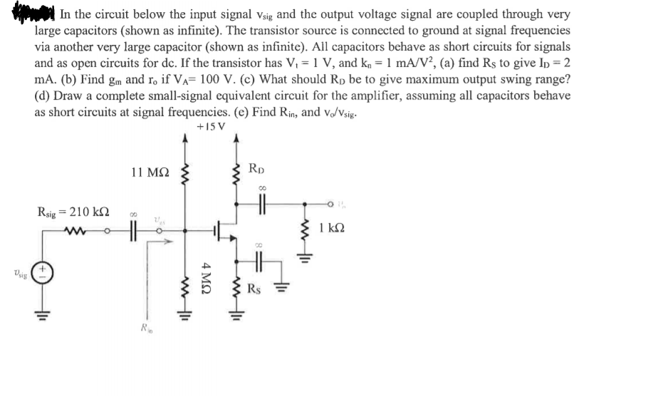 Solved In the circuit below the input signal Vsig and the | Chegg.com
