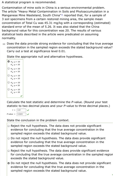 Solved A statistical program is recommended Contamination of | Chegg.com
