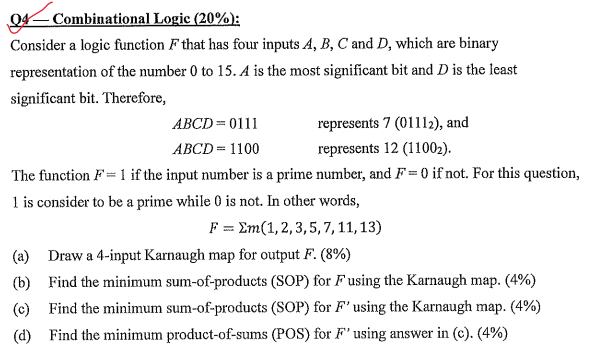 Solved Q4 Combinational Logic 20 Consider A Logic