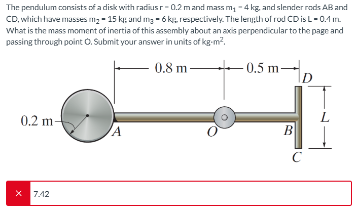 Solved The pendulum consists of ﻿a disk with radius r=0.2m | Chegg.com