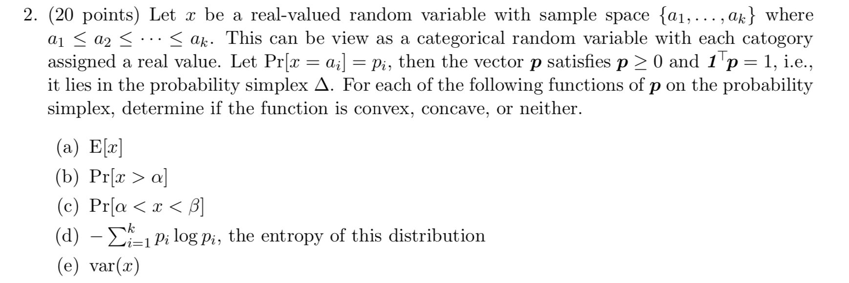 2. (20 points) Let x be a real-valued random variable | Chegg.com
