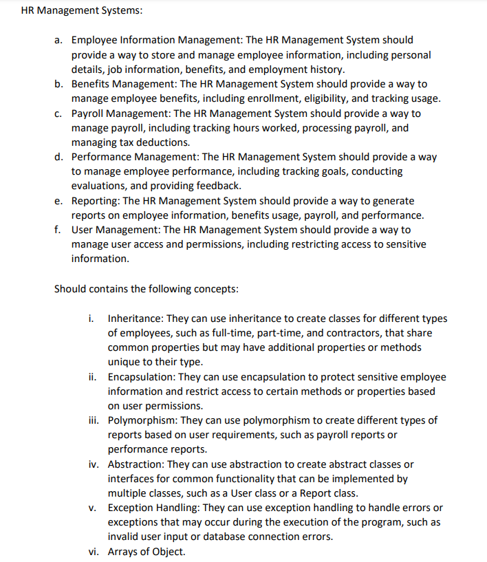 Solved Management Systems: a. Employee Information | Chegg.com