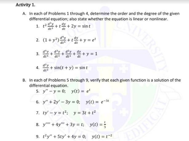 Solved Activity 1 A In Each Of Problems 1 Through 4