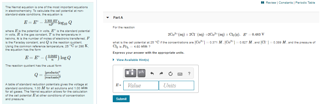 Solved II Review Constants Periodic Table Part A For the | Chegg.com