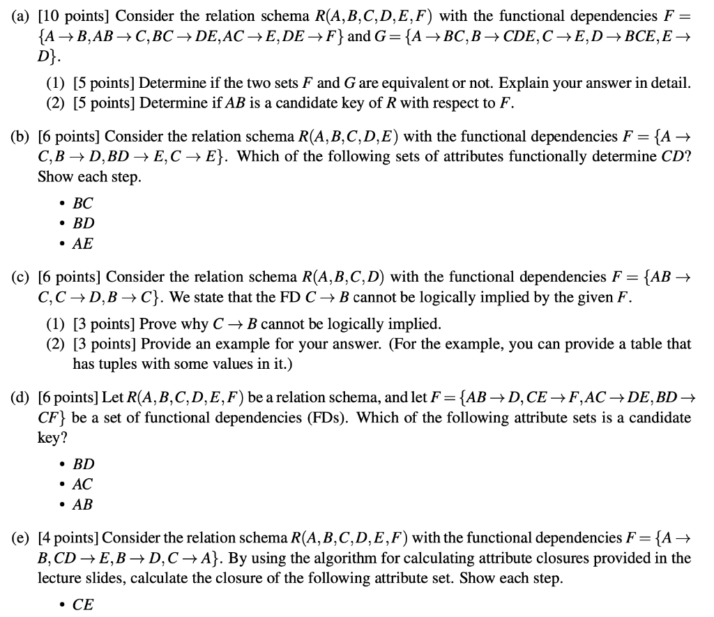 Solved (a) [10 points] Consider the relation schema | Chegg.com