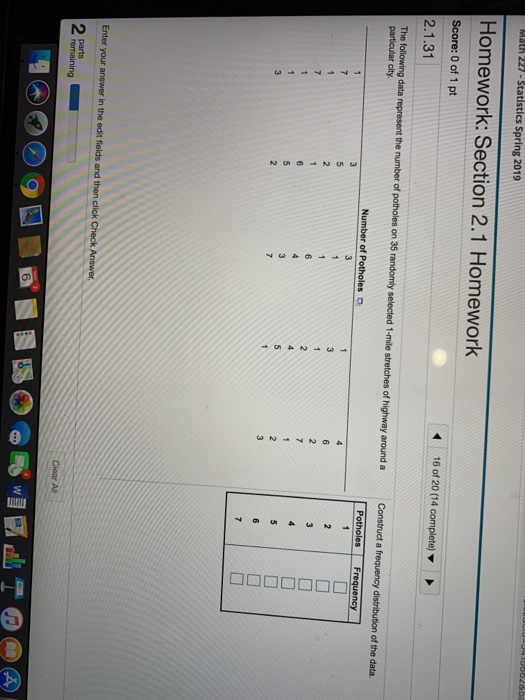 Solved Math 227-Statistics Spring 2019 Homework: Section 2.1 | Chegg.com Solved Math 227-Statistics Spring 2019 Homework: Section 2.1 | Chegg.com