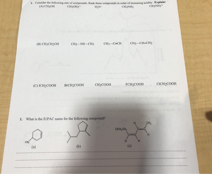 Solved 1. Consider the following sets of compounds. Rank | Chegg.com