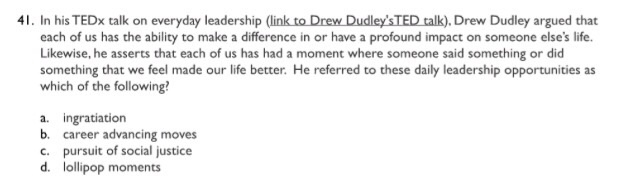 Solved In hisTEDx talk on everyday leadership (link to Drew | Chegg.com