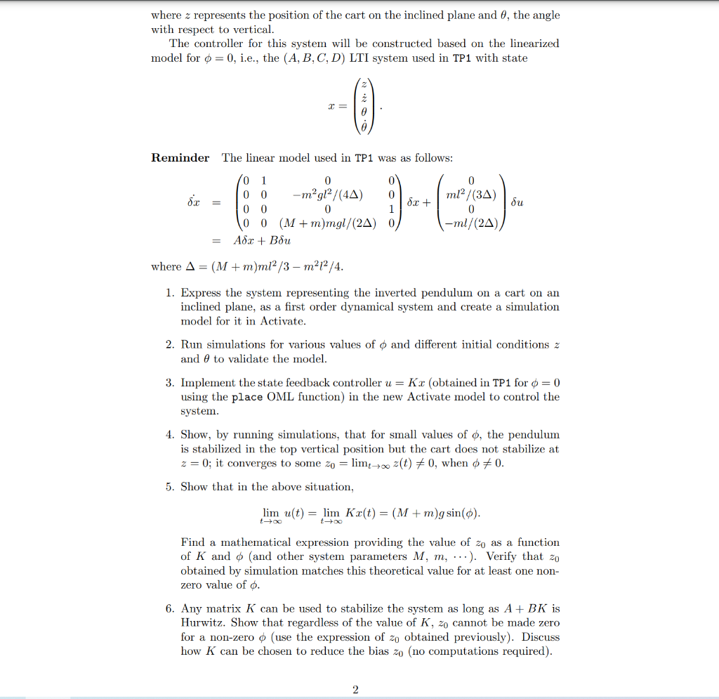 Solved 1 Inverted pendulum on a cart on inclined plane A | Chegg.com Solved 1 Inverted pendulum on a cart on inclined plane A | Chegg.com