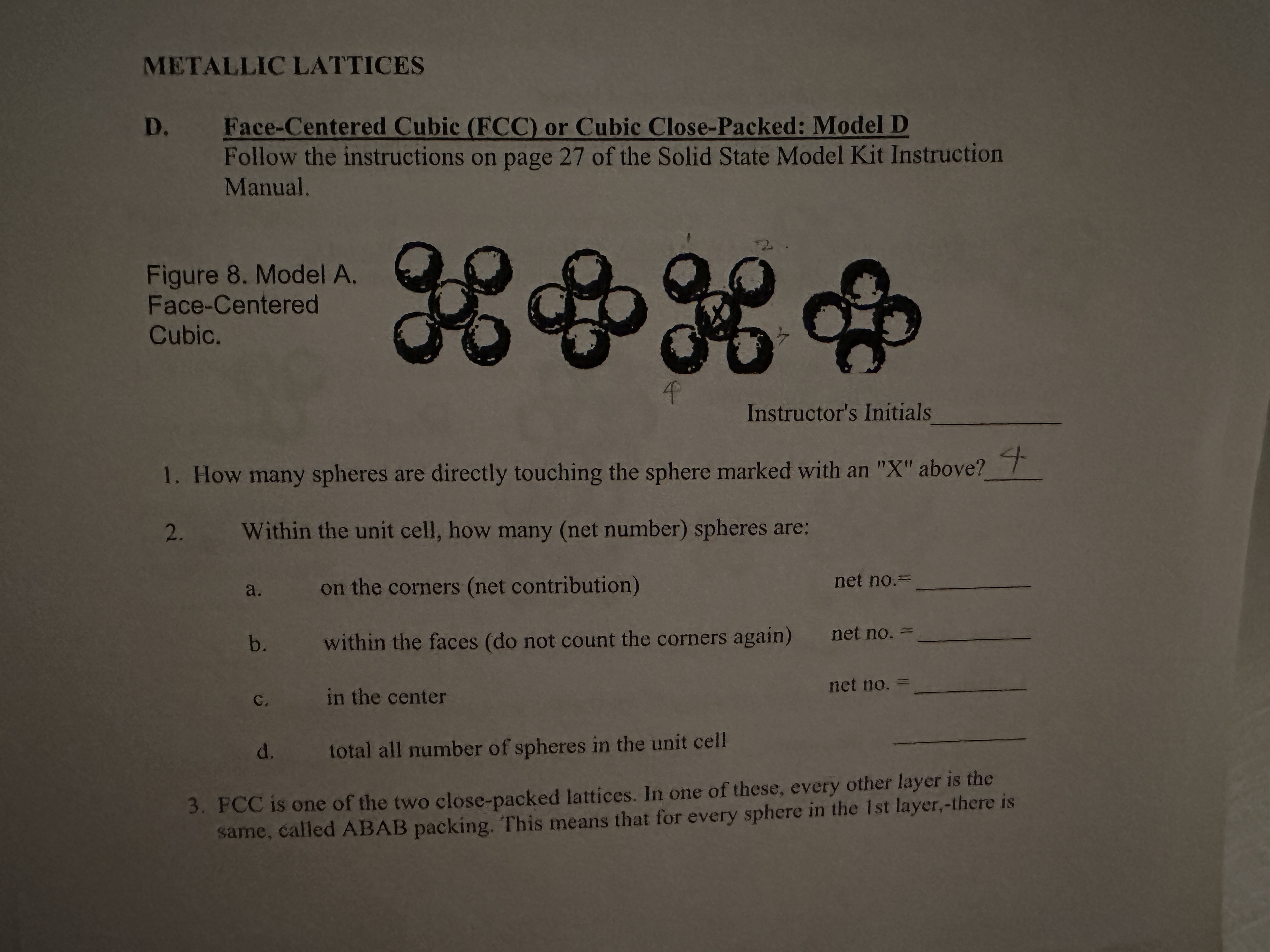 Solved D. Face-Centered Cubic (FCC) or Cubic Close-Packed: | Chegg.com