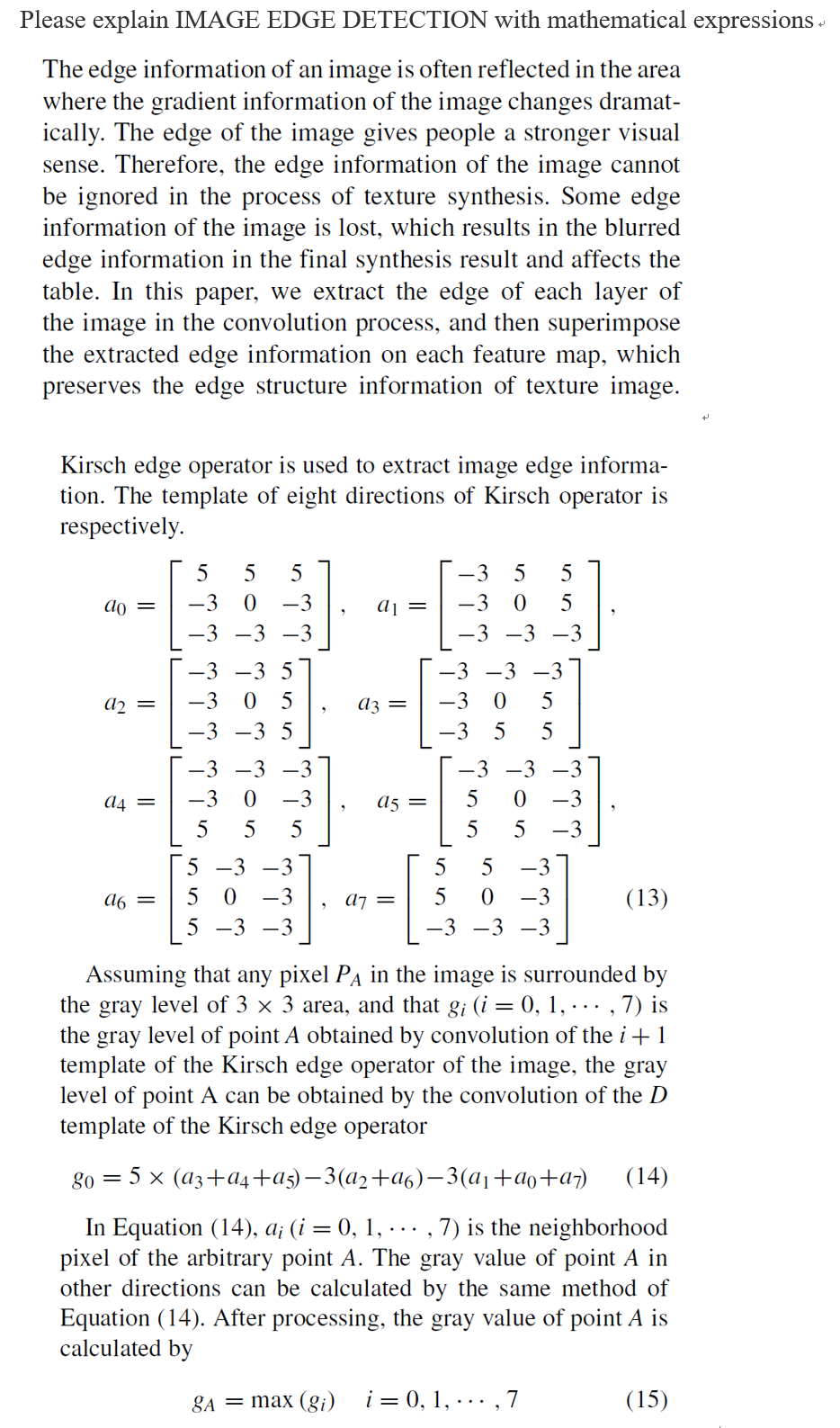 Please explain IMAGE EDGE DETECTION with mathematical | Chegg.com